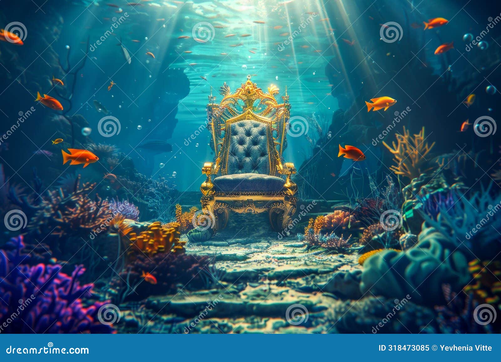 Underwater Throne in Sunlit Ocean Scene. Generative Ai Stock ...