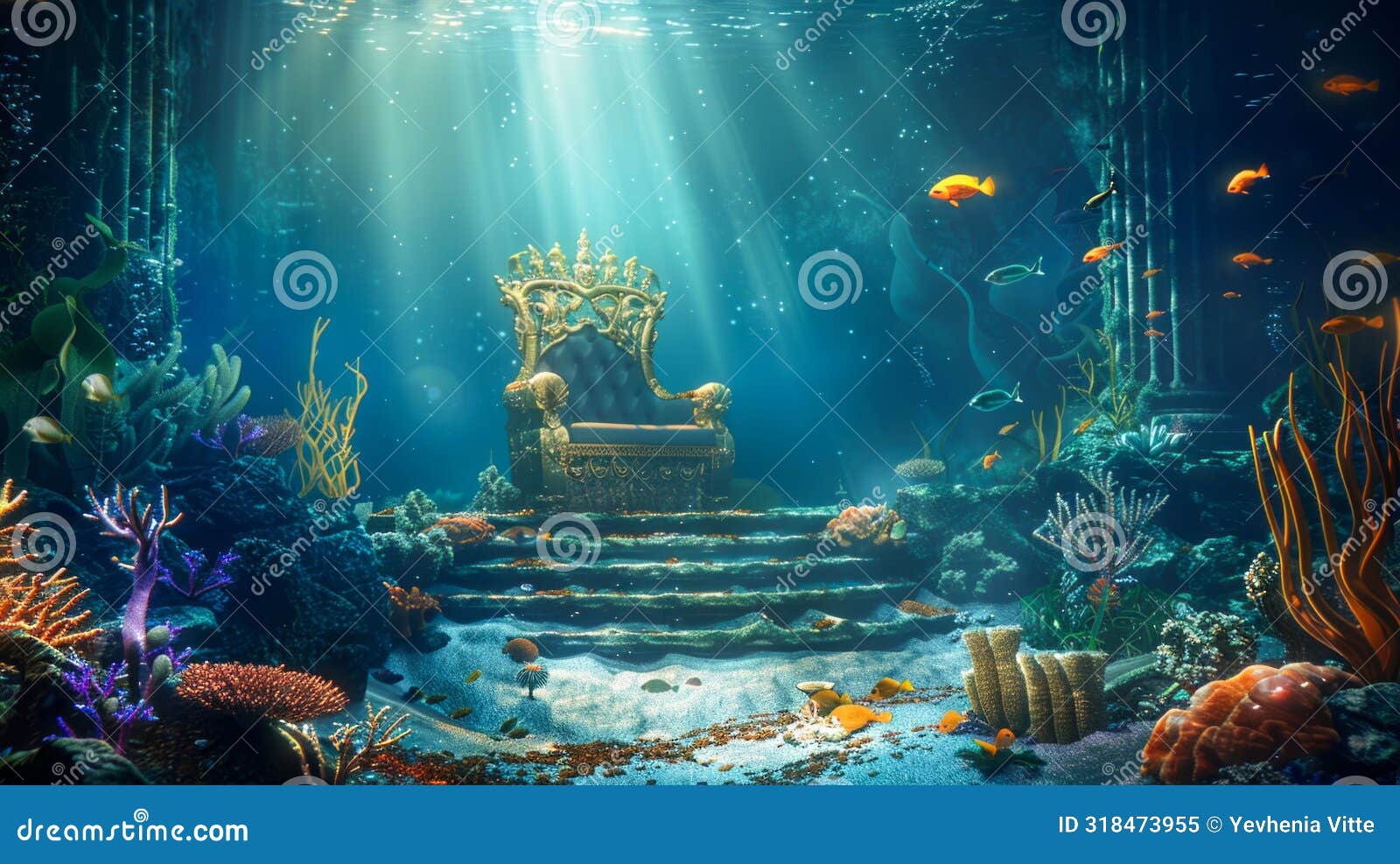 Underwater Throne in Sunlit Ocean Scene. Generative Ai Stock ...