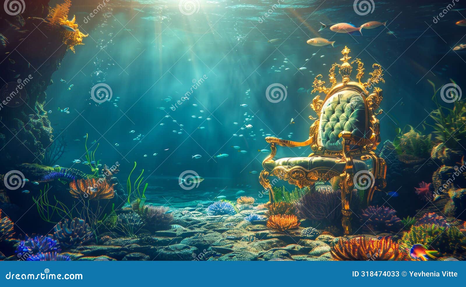 Underwater Throne in Sunlit Ocean Scene. Generative Ai Stock ...