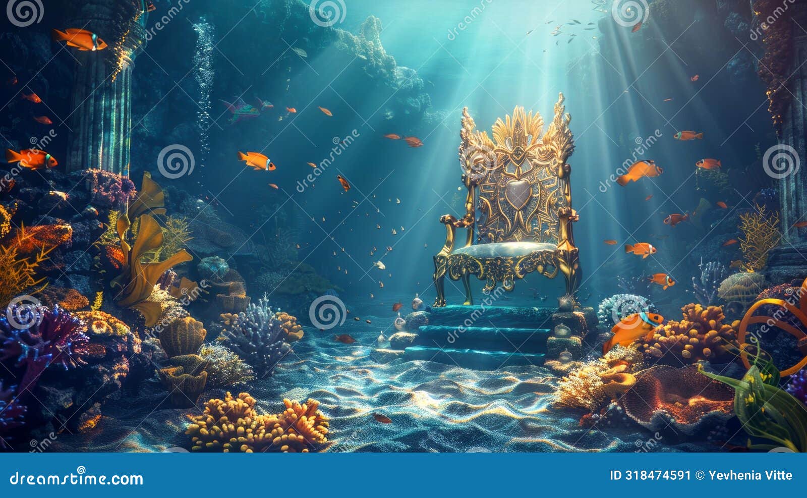 Underwater Throne in Sunlit Ocean Scene. Generative Ai Stock ...
