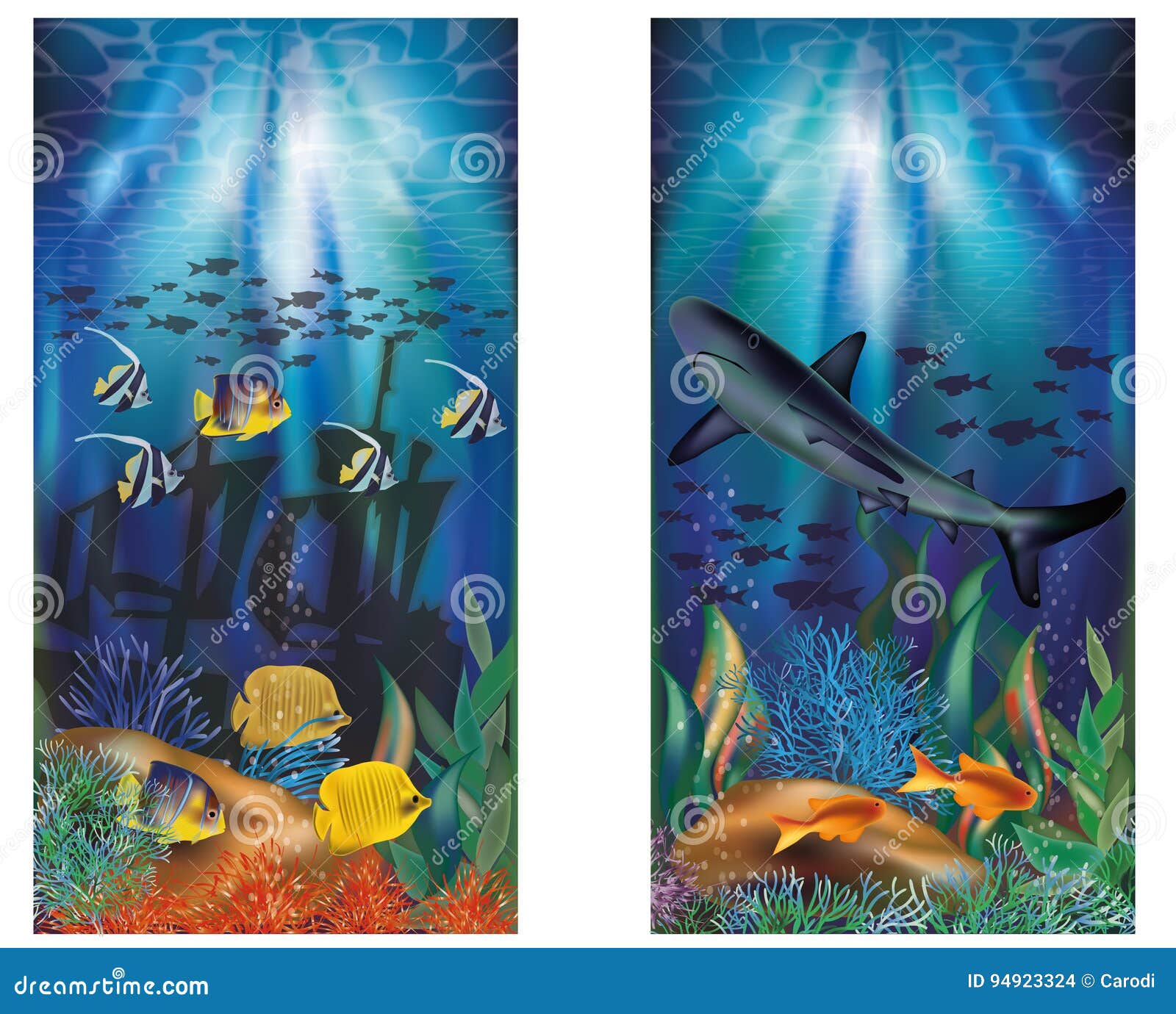 Underwater Tropical Banners with Shark Stock Vector - Illustration of ...