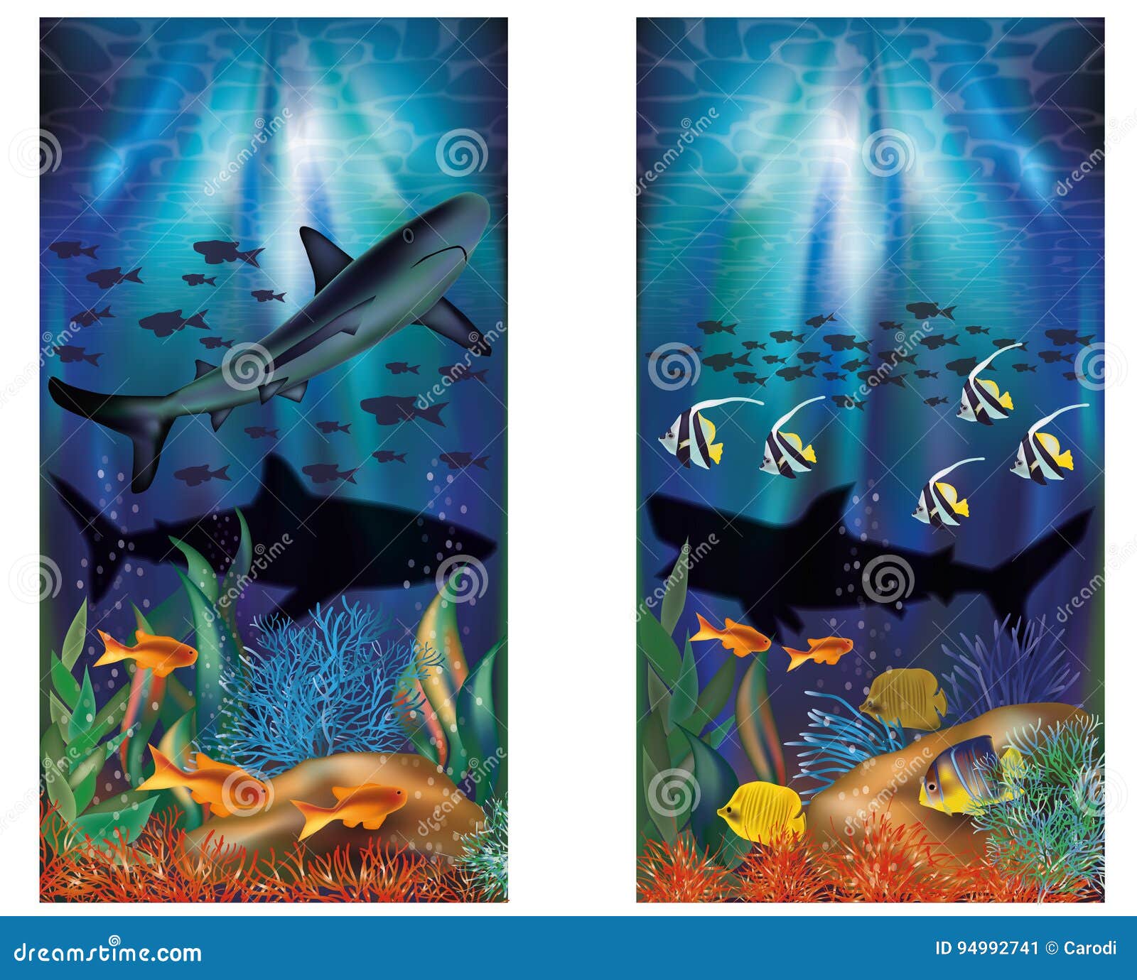 Underwater Tropical Banners Shark Stock Vector - Illustration of lagoon ...