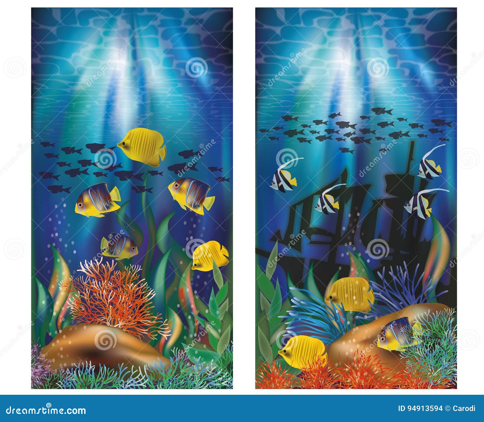 Underwater Tropical Banners with Ship, Vector Stock Vector ...