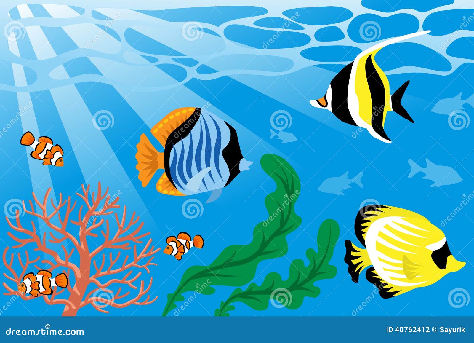 Underwater, Tropical Fish and Sea Life Stock Vector - Illustration of ...