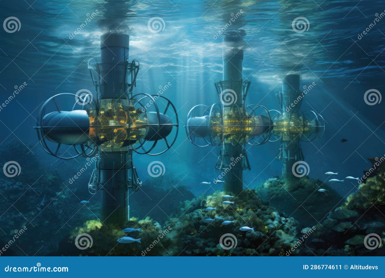 Underwater Turbines Harnessing Ocean Currents Stock Image - Image of ...