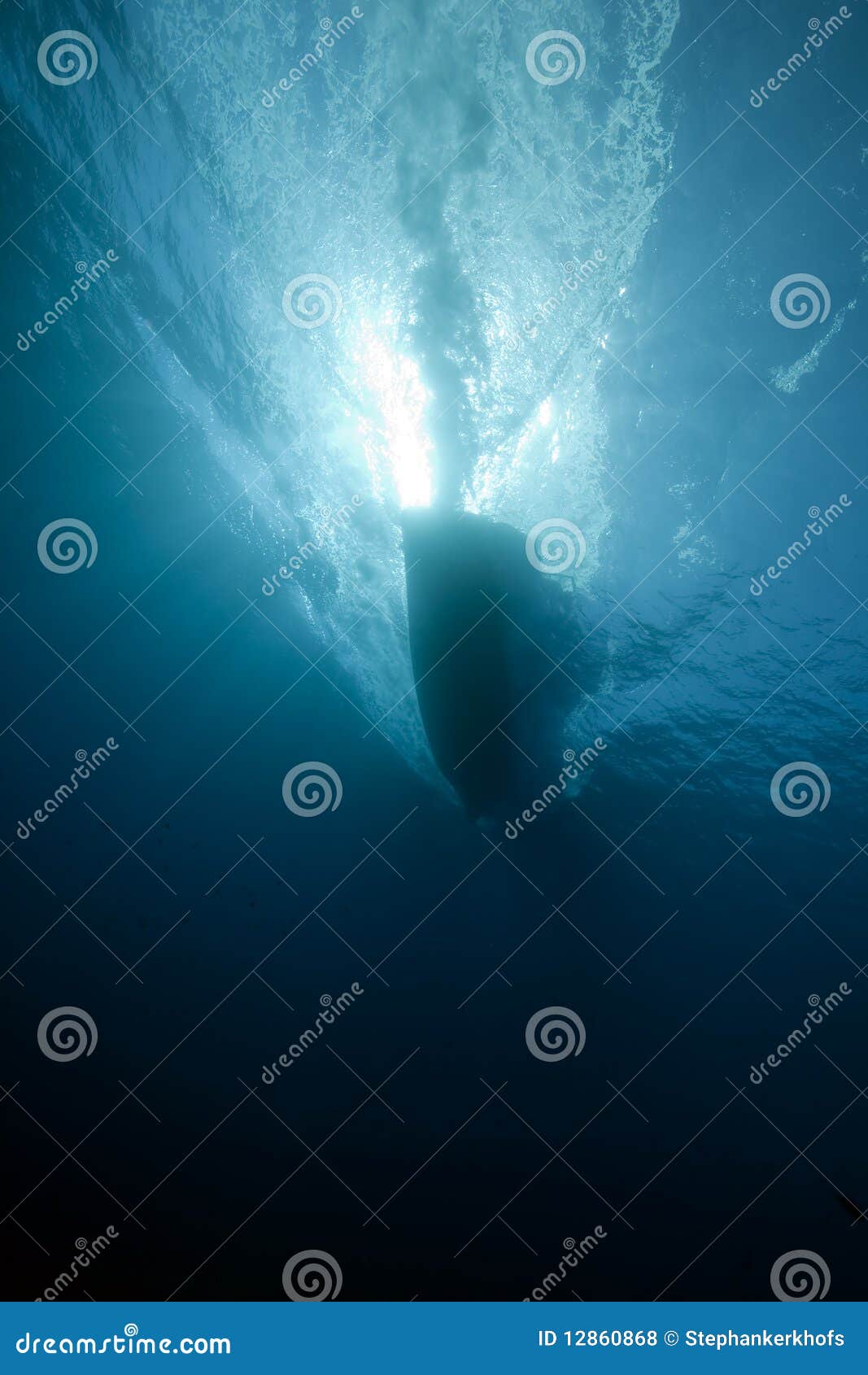 Underwater view of a boat stock photo. Image of movement - 12860868