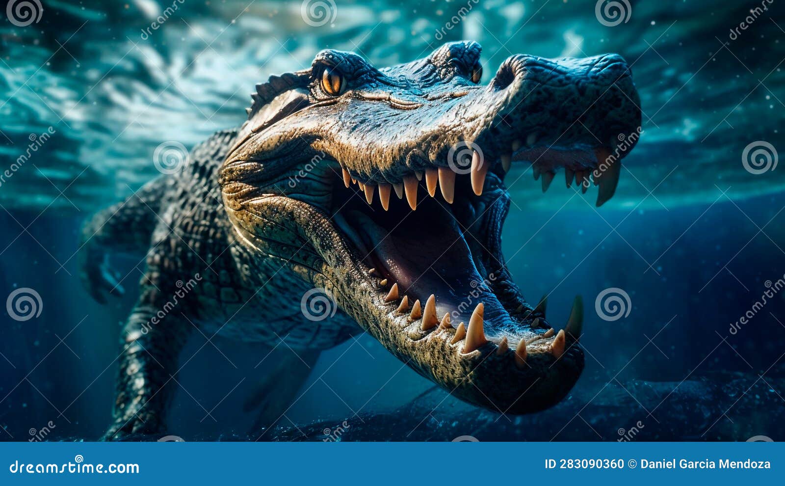 Underwater View of a Crocodile Sharp Teeth Clamping Attack. Generative ...