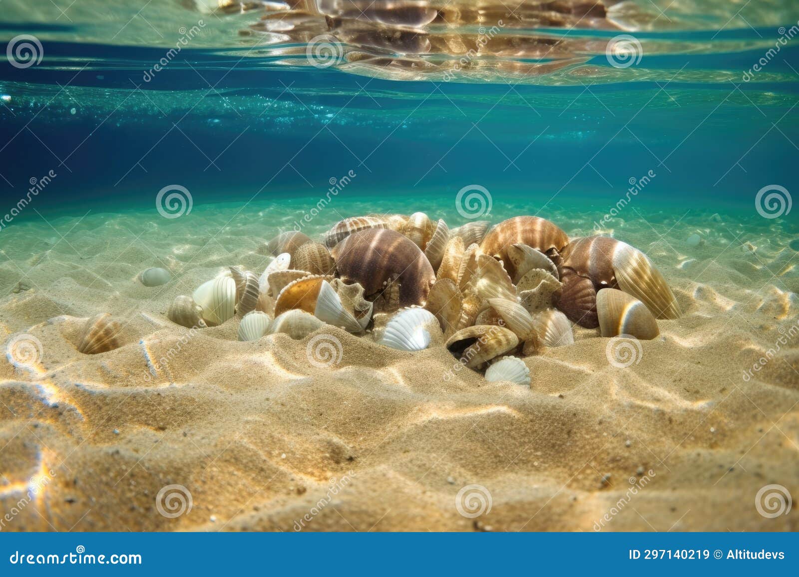 Underwater View of Empty Shells in Sandy Seabed Stock Image - Image of ...