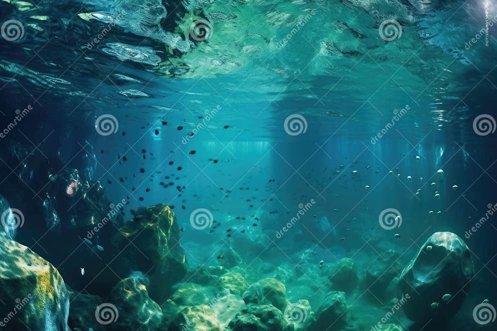 Underwater View of Melting Ice, Creating Bubbles and Patterns Stock ...