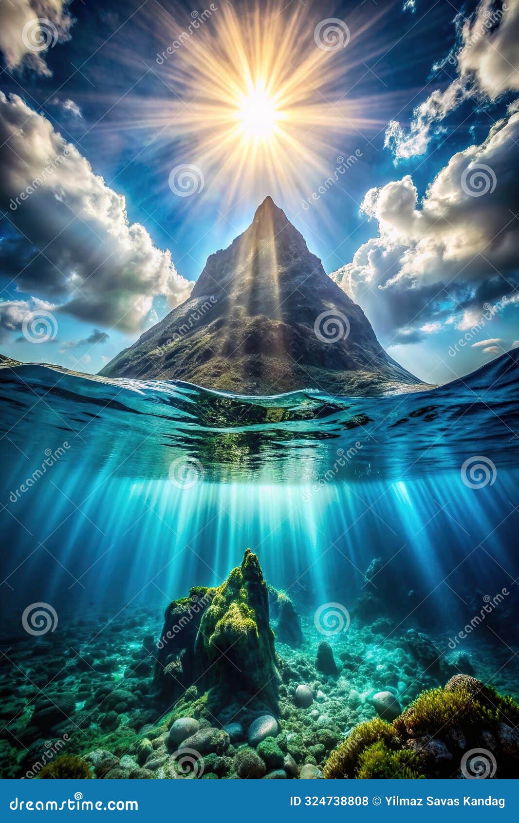 Underwater View of a Mountain in the Ocean. Stock Illustration ...