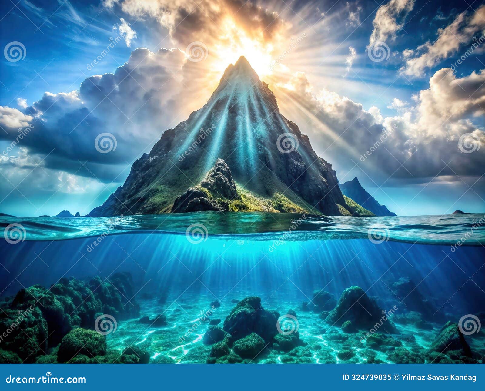 Underwater View of a Mountain in the Ocean. Stock Illustration ...