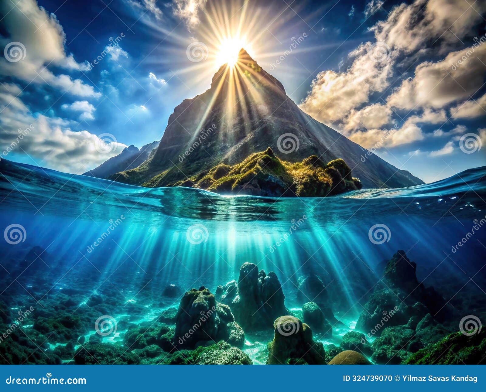 Underwater View of a Mountain in the Ocean. Stock Illustration ...