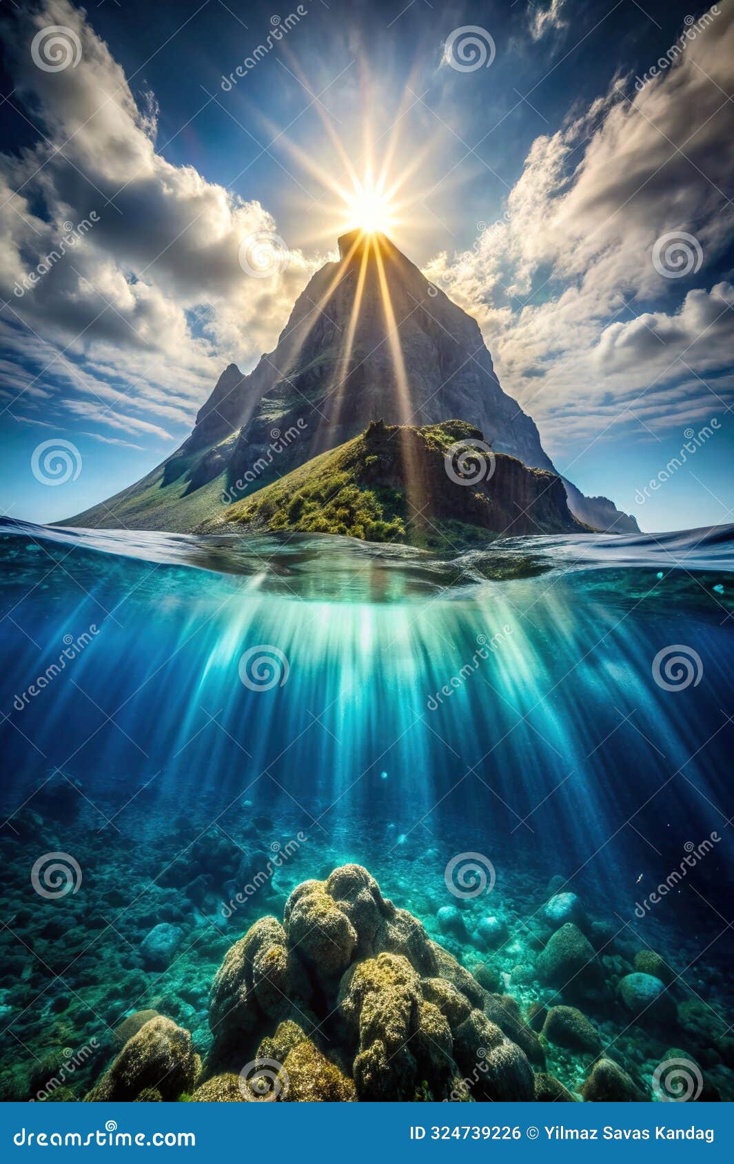 Underwater View of a Mountain in the Ocean. Stock Illustration ...