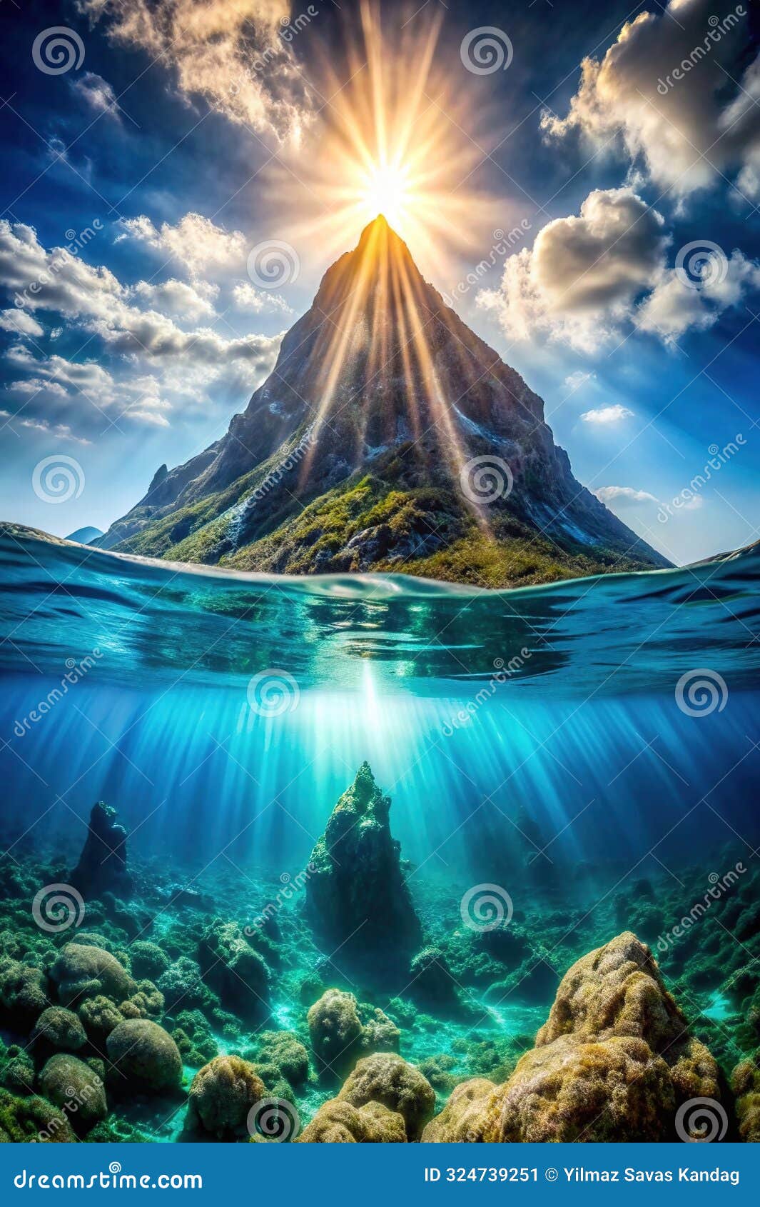 Underwater View of a Mountain in the Ocean. Stock Illustration ...