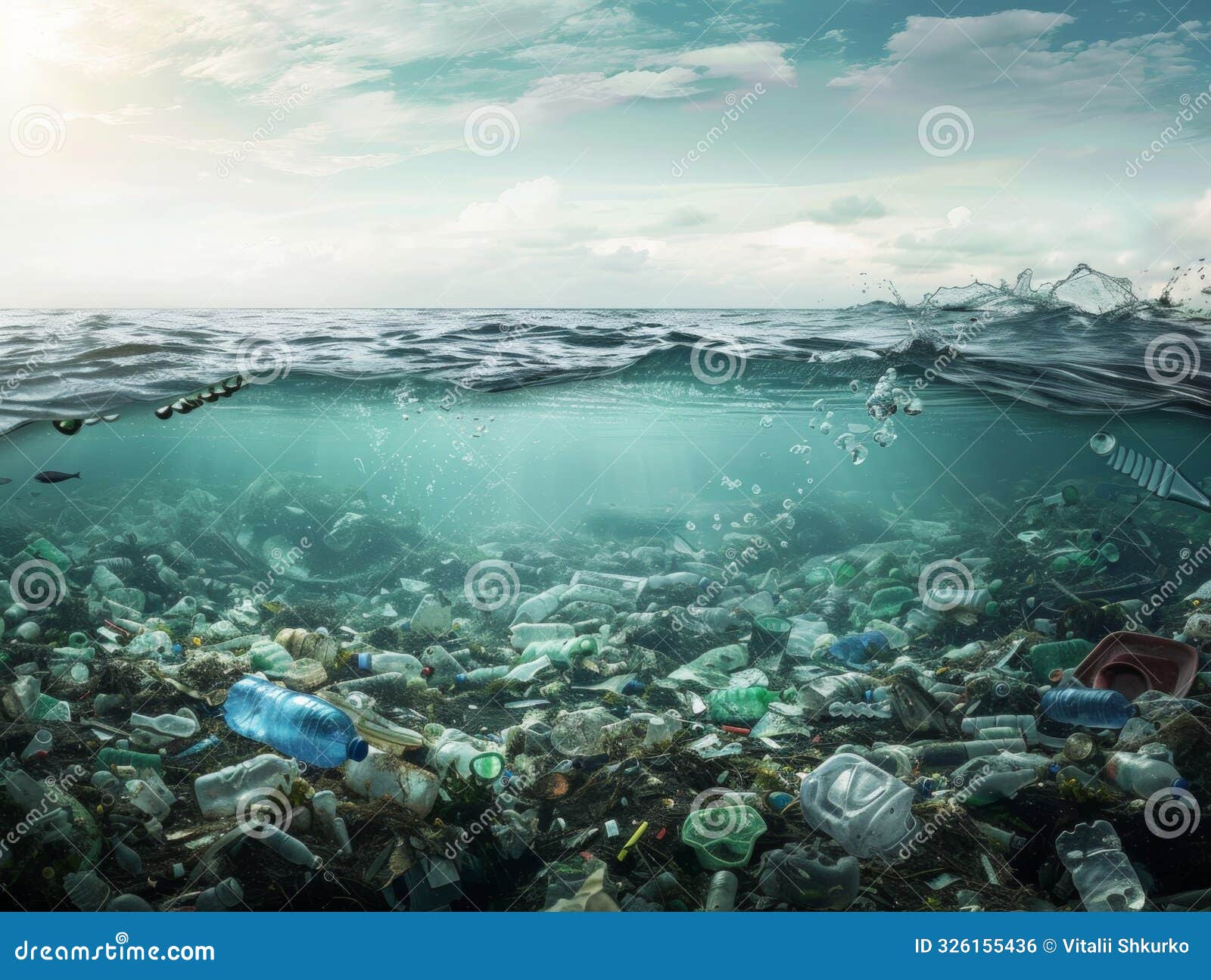 Underwater View of the Ocean Polluted with Plastic Waste, Highlighting ...