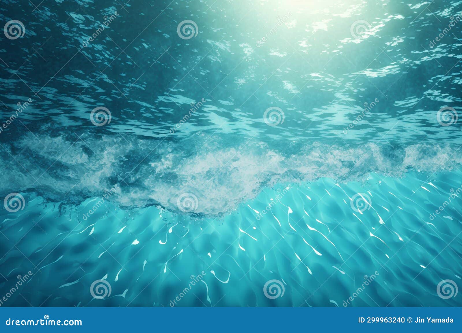 Underwater View of the Ocean Surface with Waves. 3d Rendering Stock ...