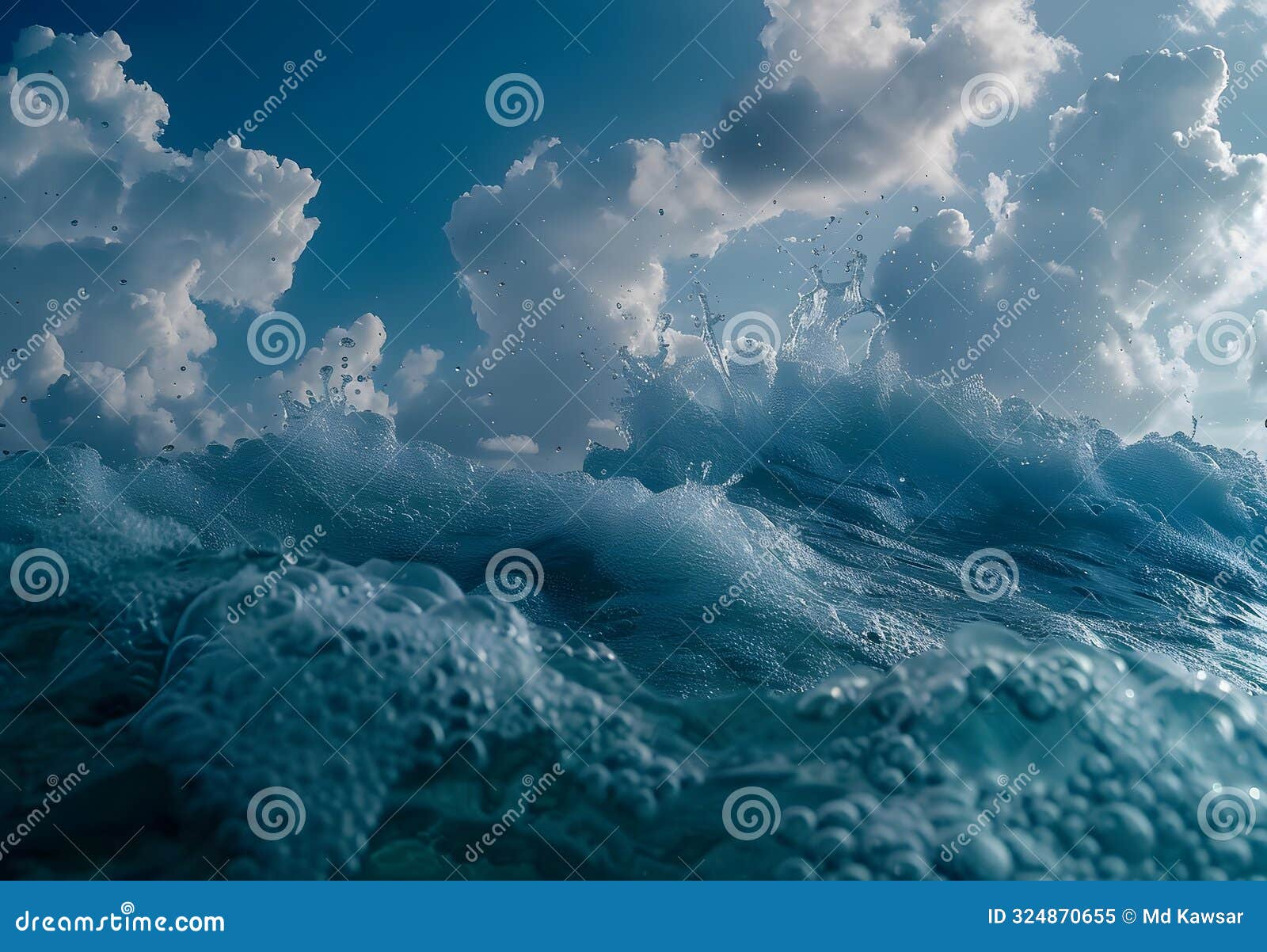 Underwater View of Ocean Waves with Clouds Stock Illustration - Illustration of sunlight ...