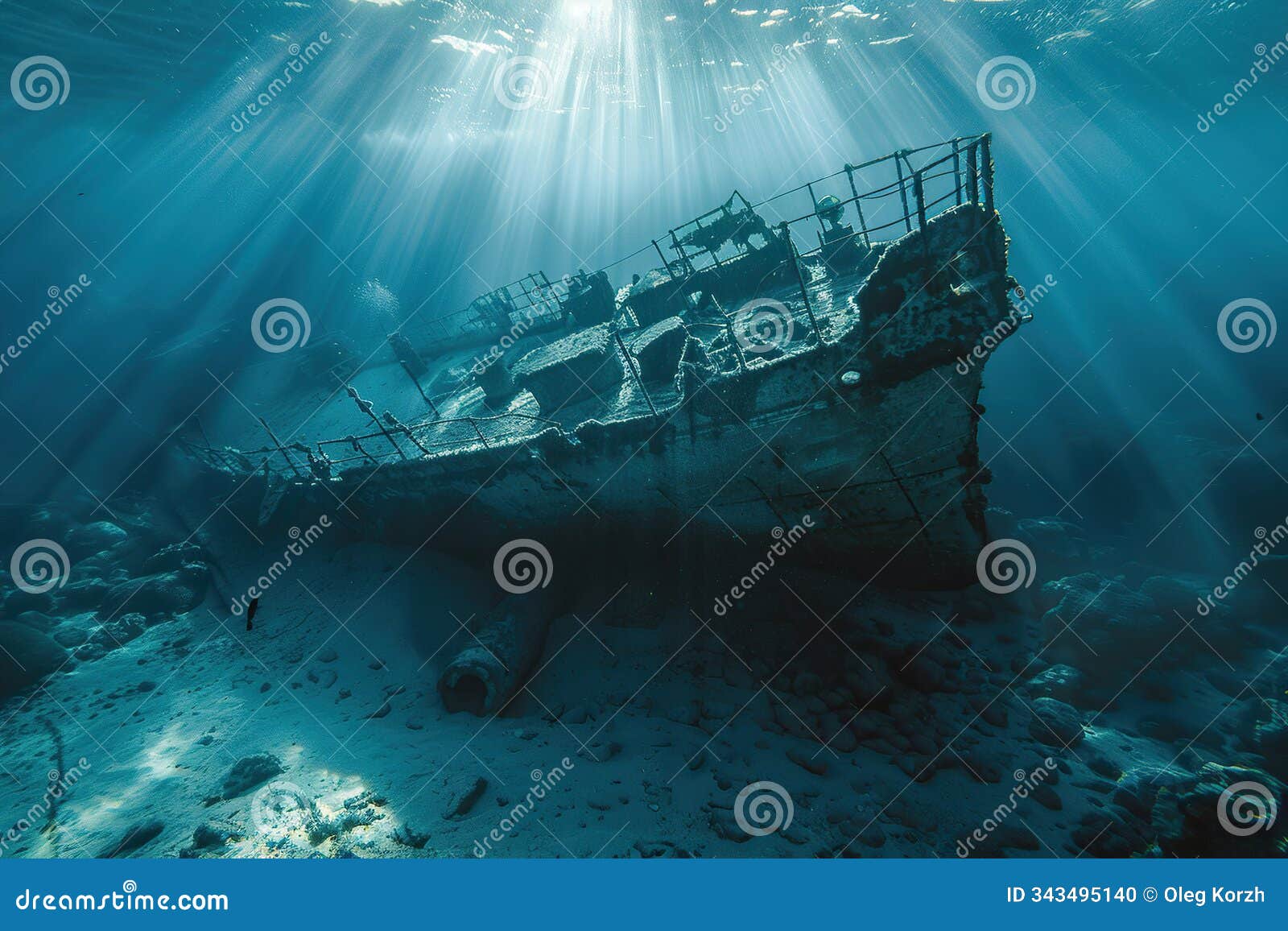 Underwater View of an Sunken Ship on Seabed with Fish Swimming Around ...