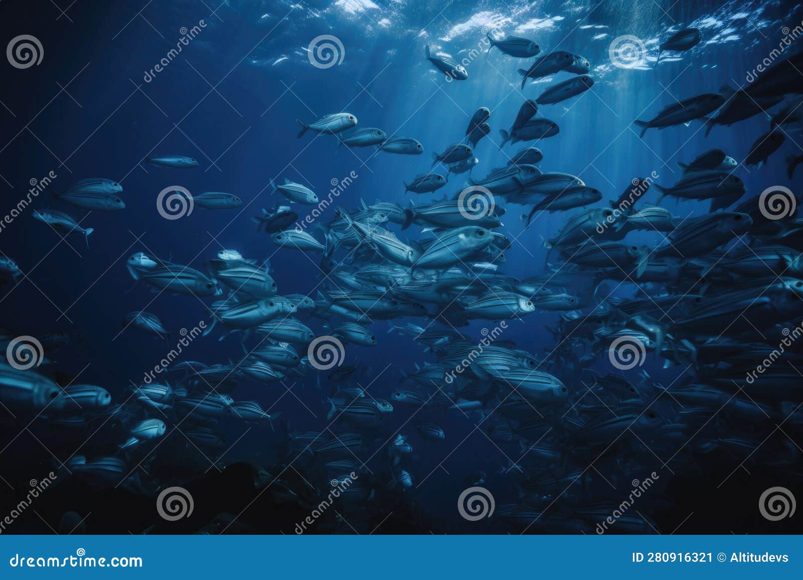 An Underwater View of a School of Fish Swimming in an Otherworldly Blue ...