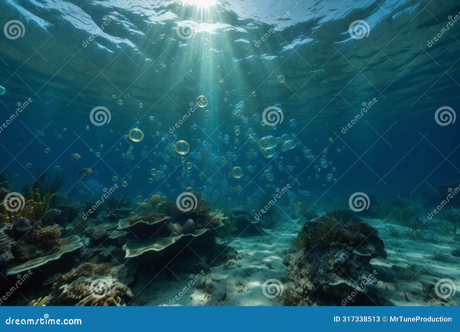 Underwater View of Sea Floor with Bubbles and Ripples in Water Stock ...