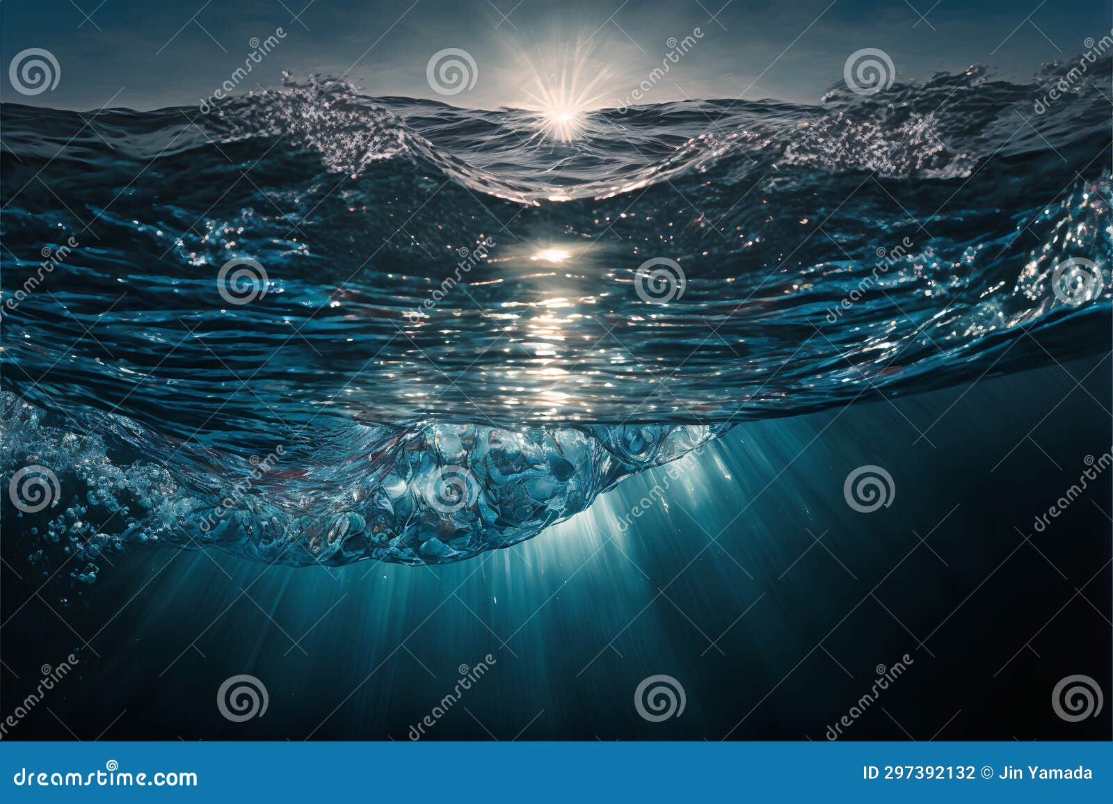 Underwater View of the Sea Surface with Sun Rays. 3d Rendering Stock Illustration - Illustration ...
