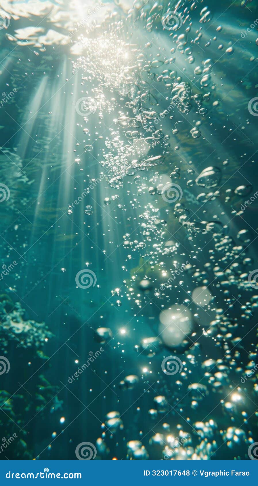 Underwater View With Sun Rays And Air Bubbles, Tranquil Aquatic Scene ...
