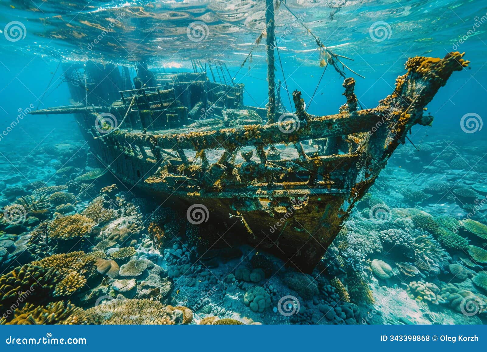 Underwater View of an Sunken Ship on Seabed with Fish Swimming Around ...