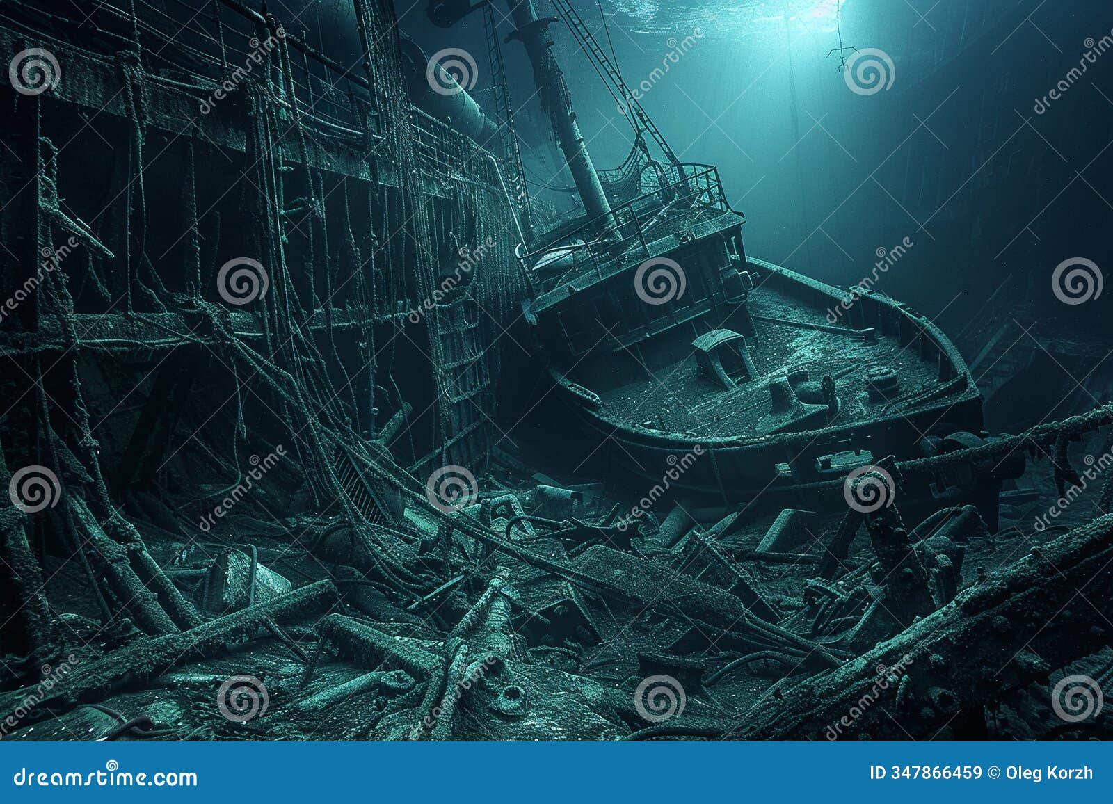 Underwater View of an Sunken Ship on Seabed with Fish Swimming Around ...