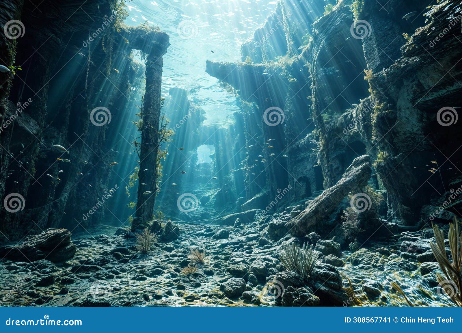 Underwater View of the Sunken Shipwreck in the Sea Stock Illustration ...