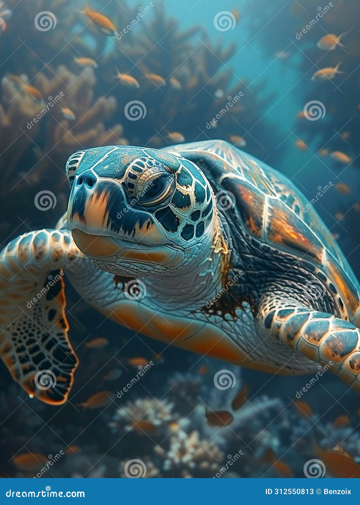 Underwater View of a Swimming Turtle Stock Image - Image of quiet ...