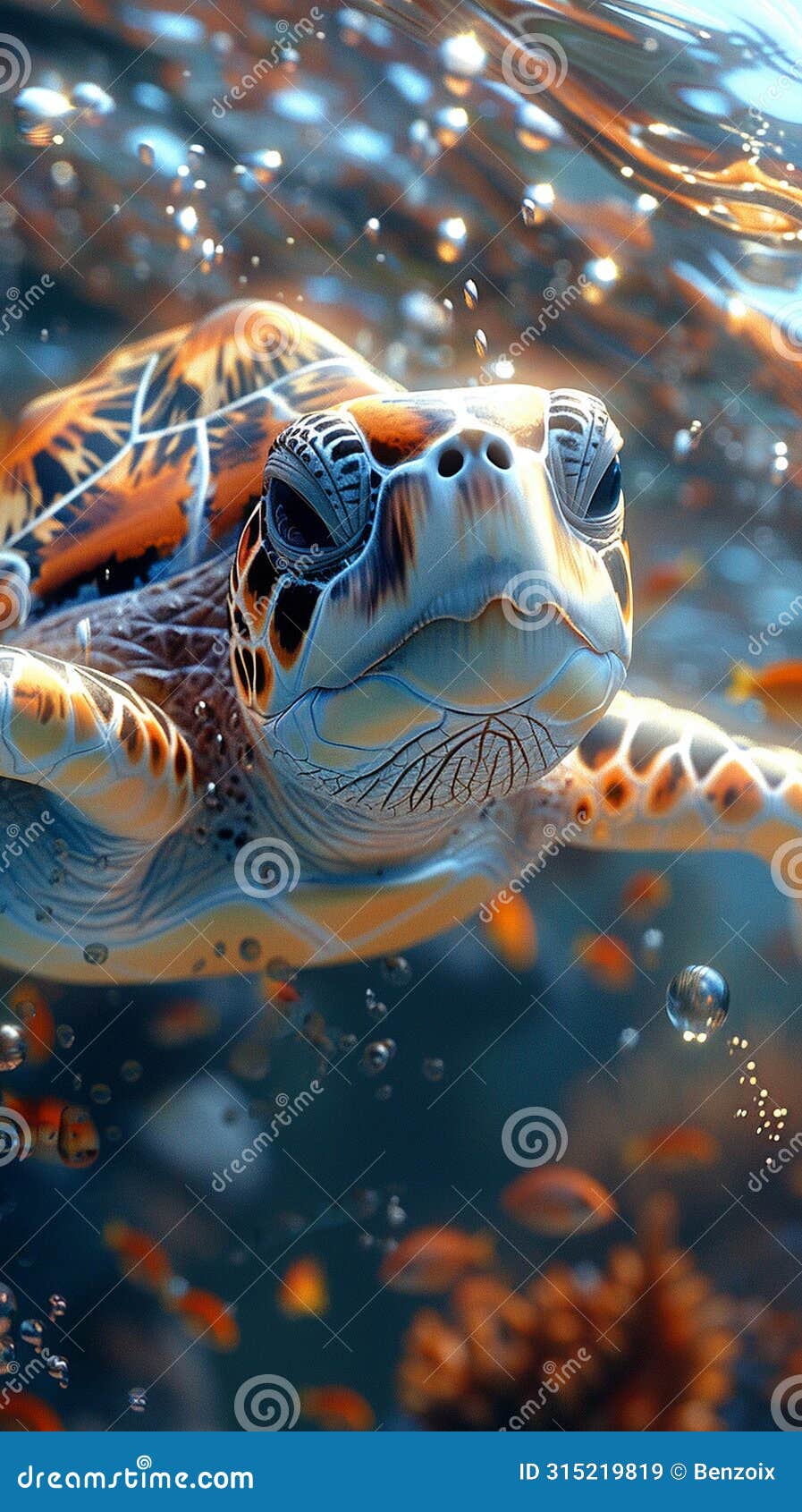 Underwater View of a Swimming Turtle Stock Image - Image of ecosystem ...