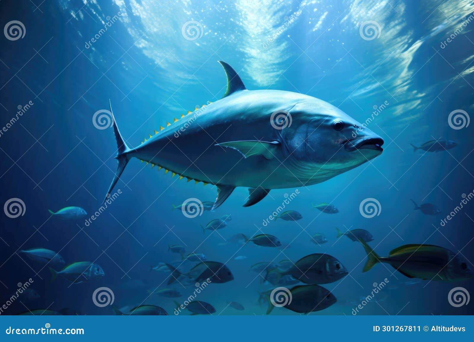 Underwater View of Tuna Fish in an Office Aquarium with Bubbles Rising ...