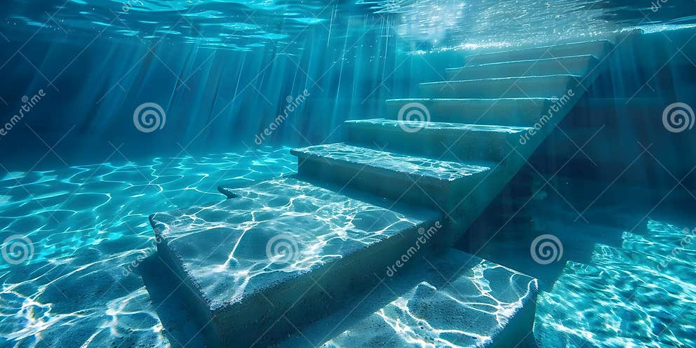Underwater View of a Villa Pool with Steps Blue Water and Sunlight ...