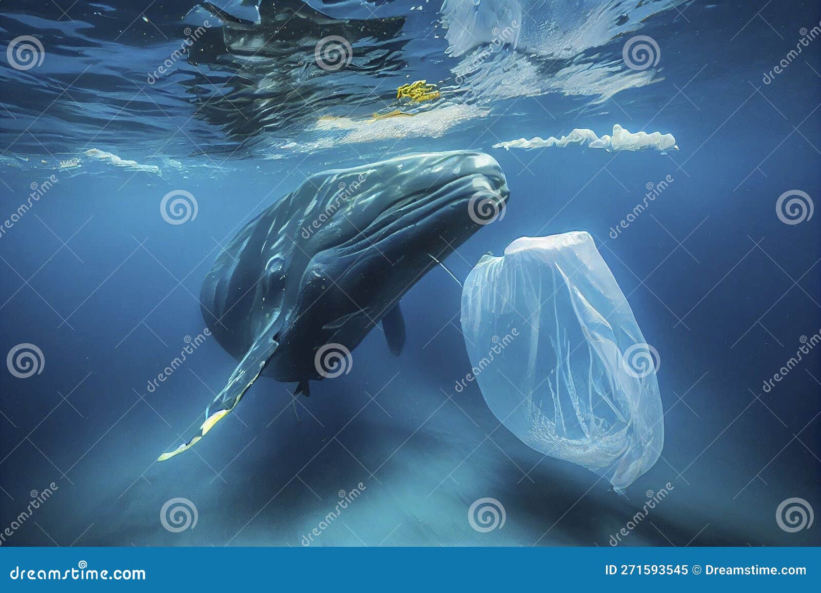 Whale and the Plastic Garbage in the Ocean,Generative AI Illustration ...