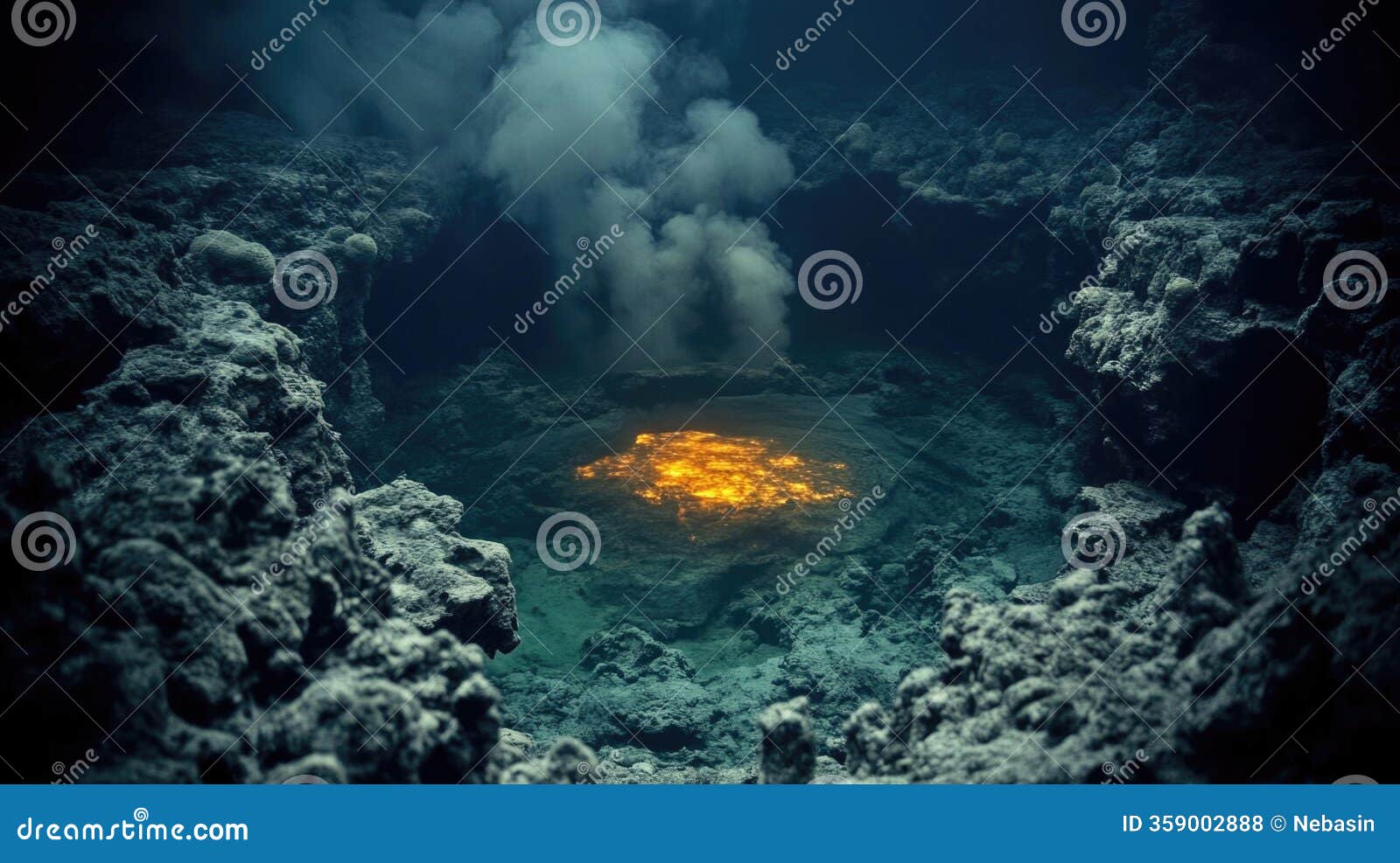Underwater Volcanic Vent Erupting with Glowing Lava Deep Ocean Floor ...