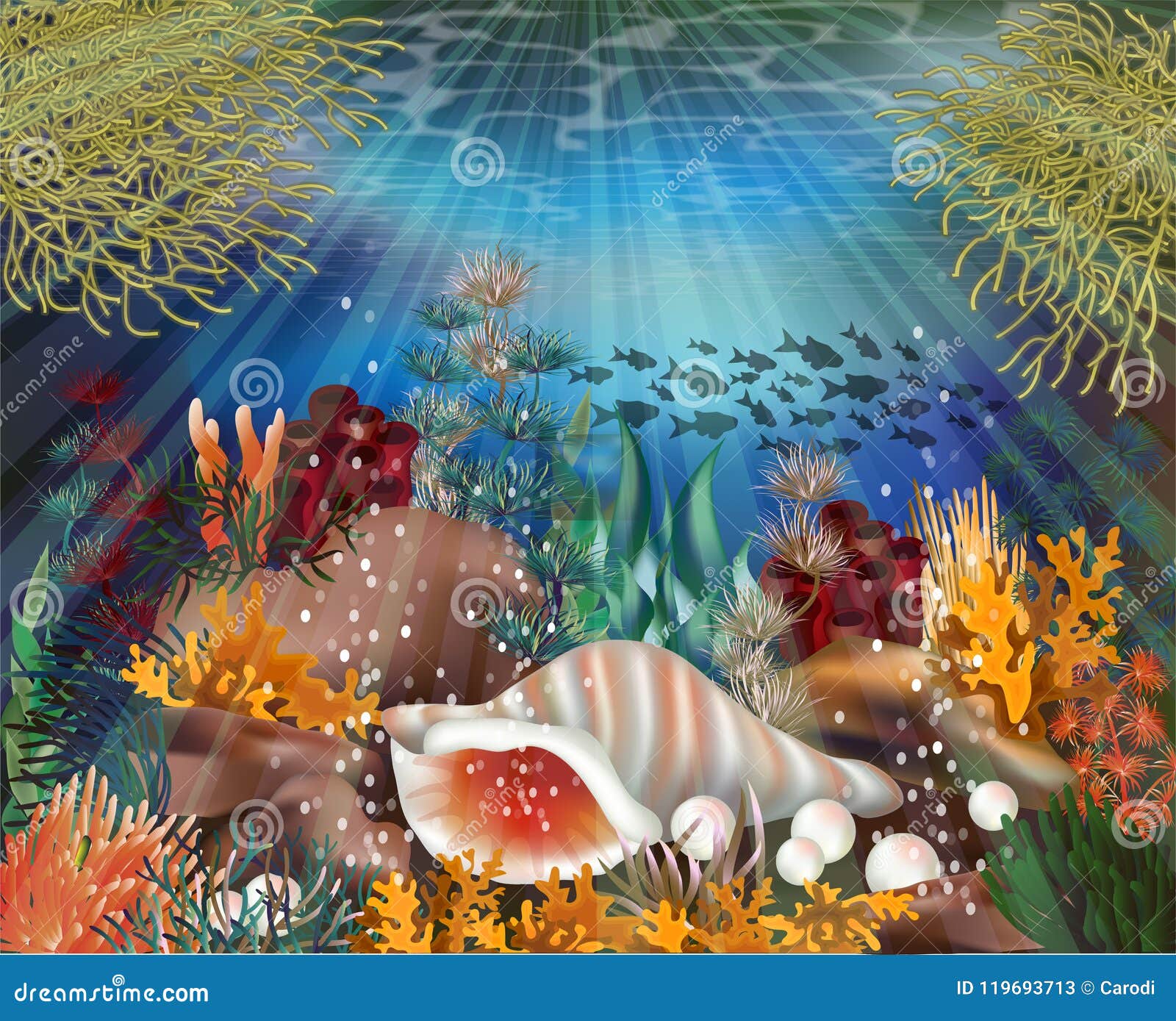 Underwater Wallpaper with Conch Shell, Vector Stock Vector ...