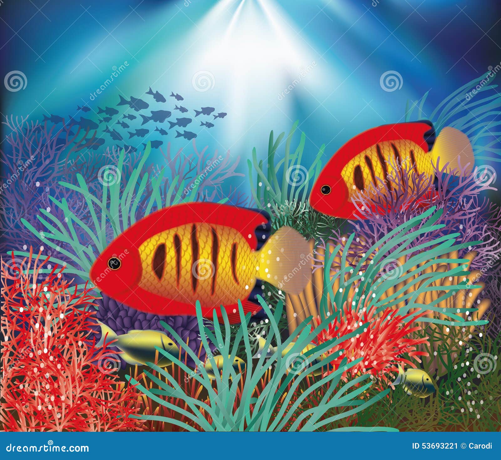 Underwater Wallpaper With Red Tropic Fish Cartoon Vector ...