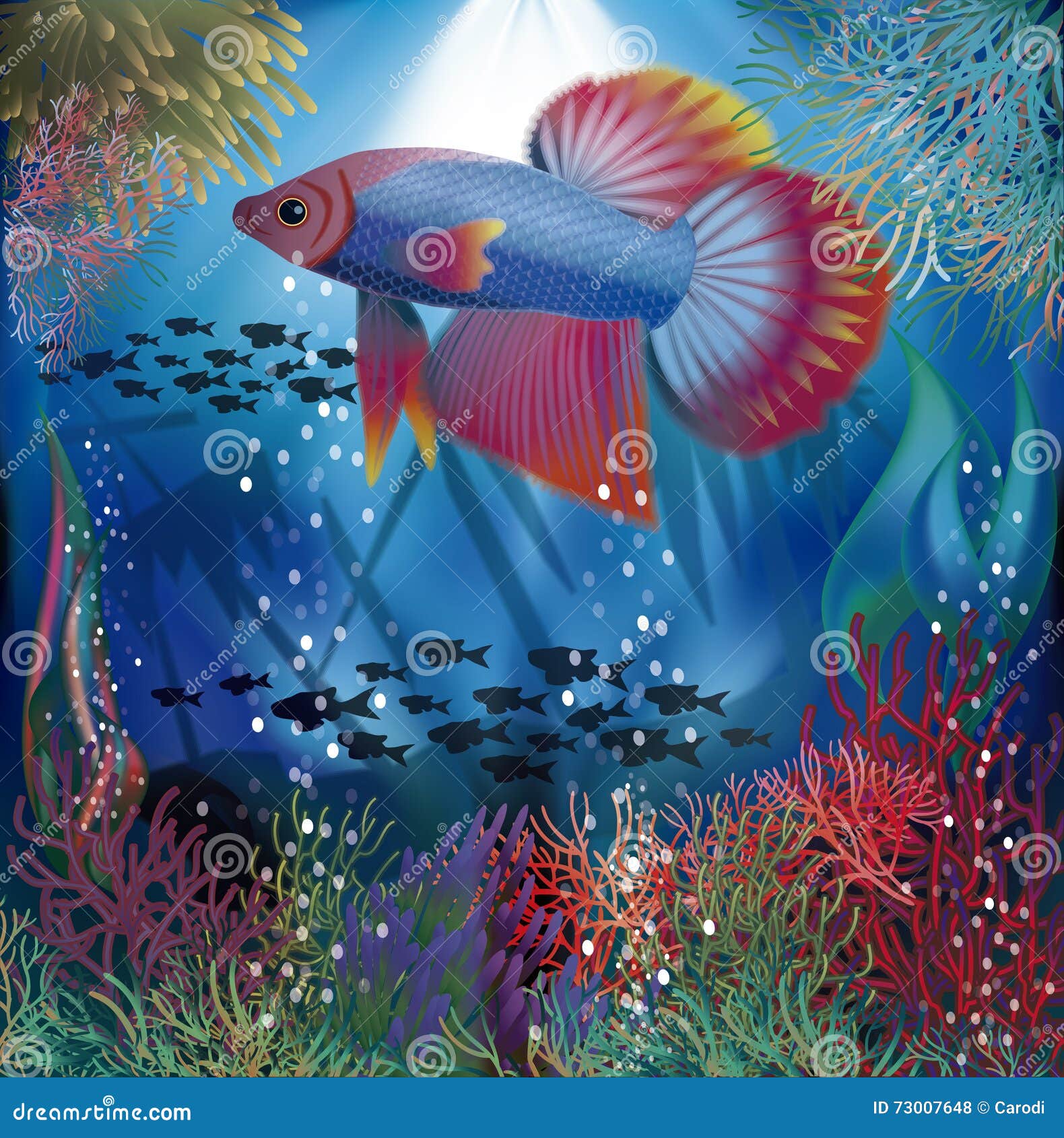 Underwater Wallpaper with Well Fish Stock Vector - Illustration of ...