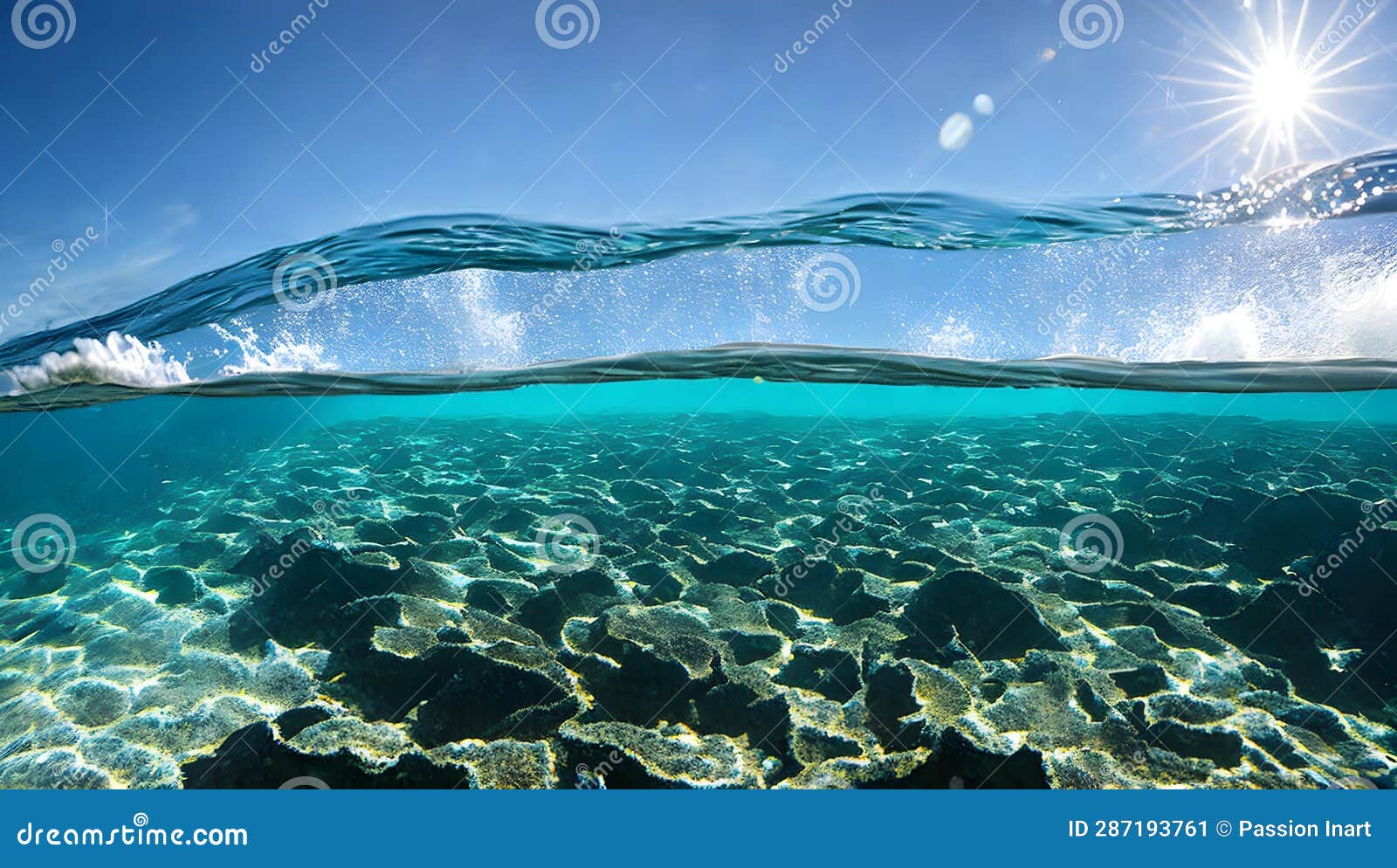 Blue Sea Wave Surface Background. Underwater View Wave on Sea Surface ...
