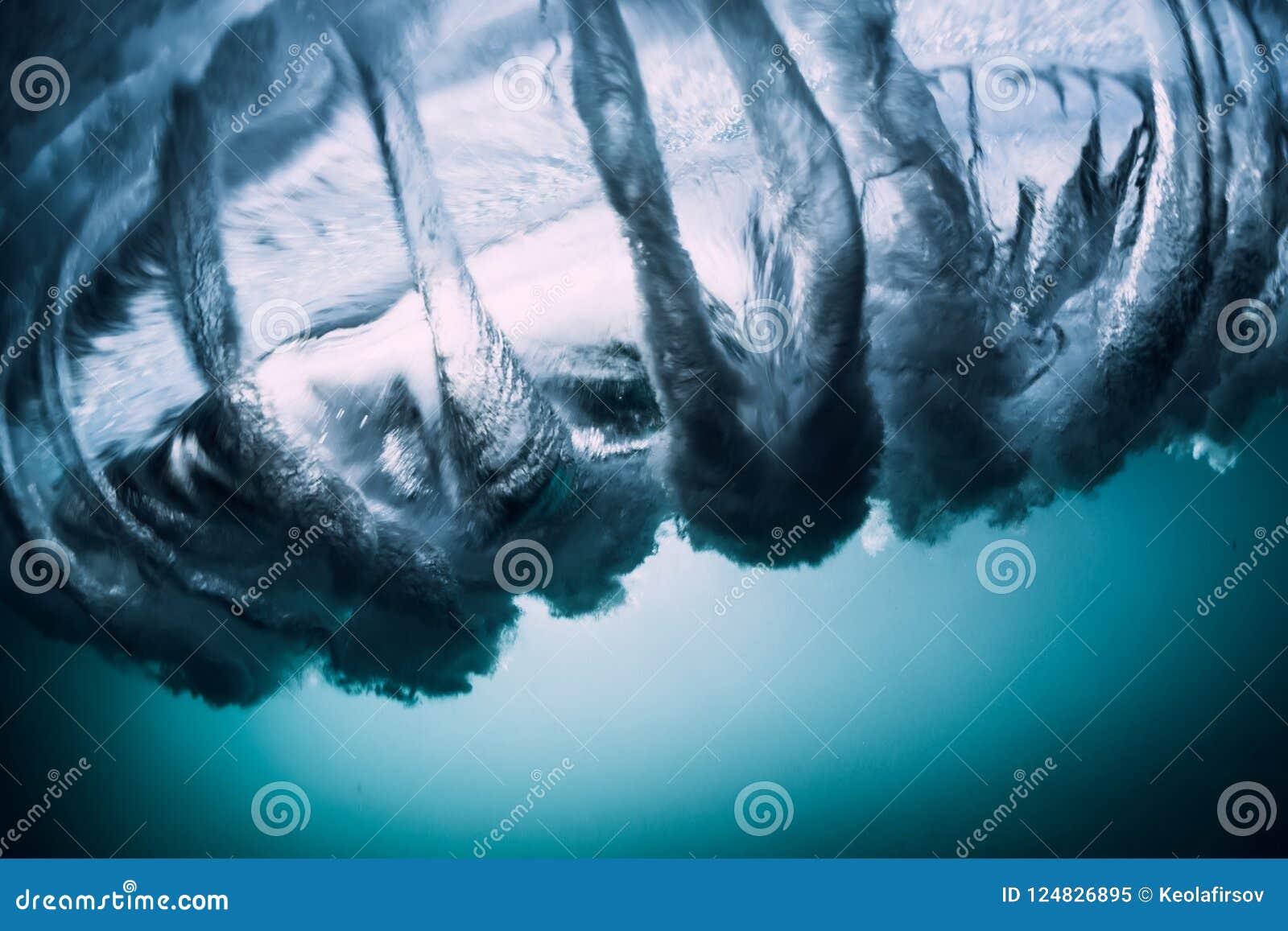 Underwater Wave And Bubbles. Transparent Water And Breaking Ocean Wave ...