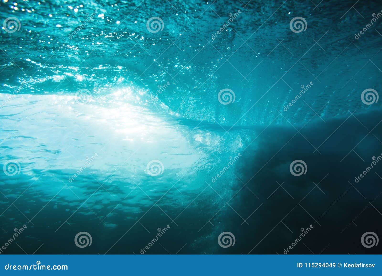 Underwater Wave in Tropical Ocean and Sun Rays. Water Texture in Ocean ...