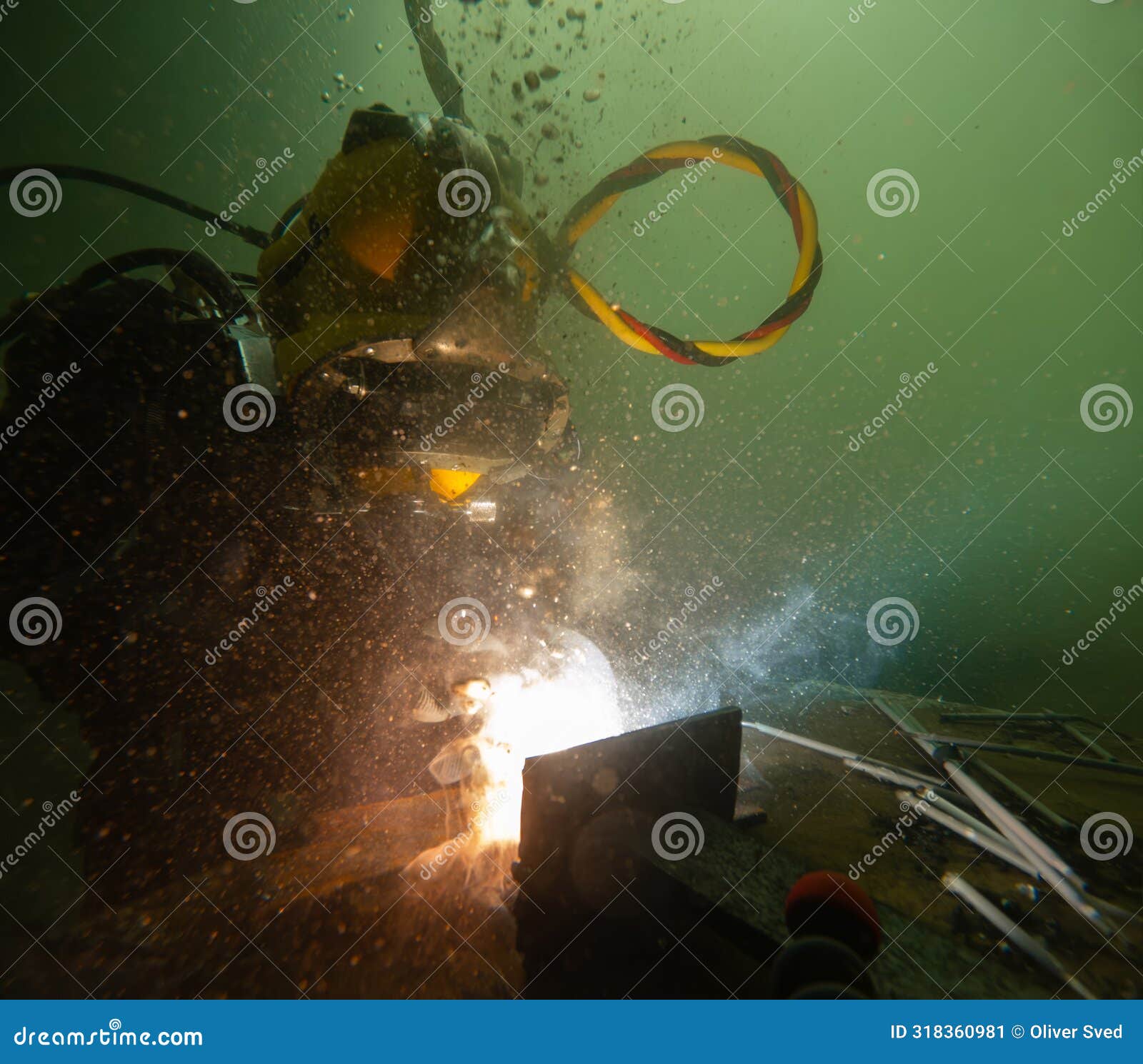 Underwater Welding in Deep Ocean Depths Stock Image - Image of skill ...