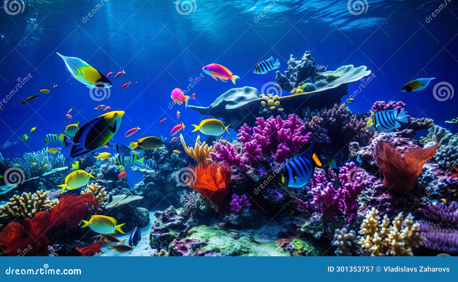 Underwater World with Coral Reefs and Multi Colored Fish Stock ...