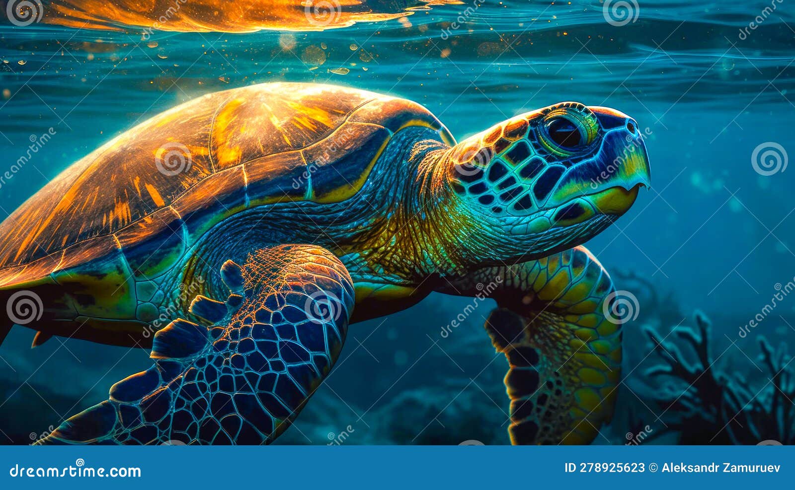 Underwater World. Corals. Turtle. Depth. Image for 3d Floor. Dive into ...