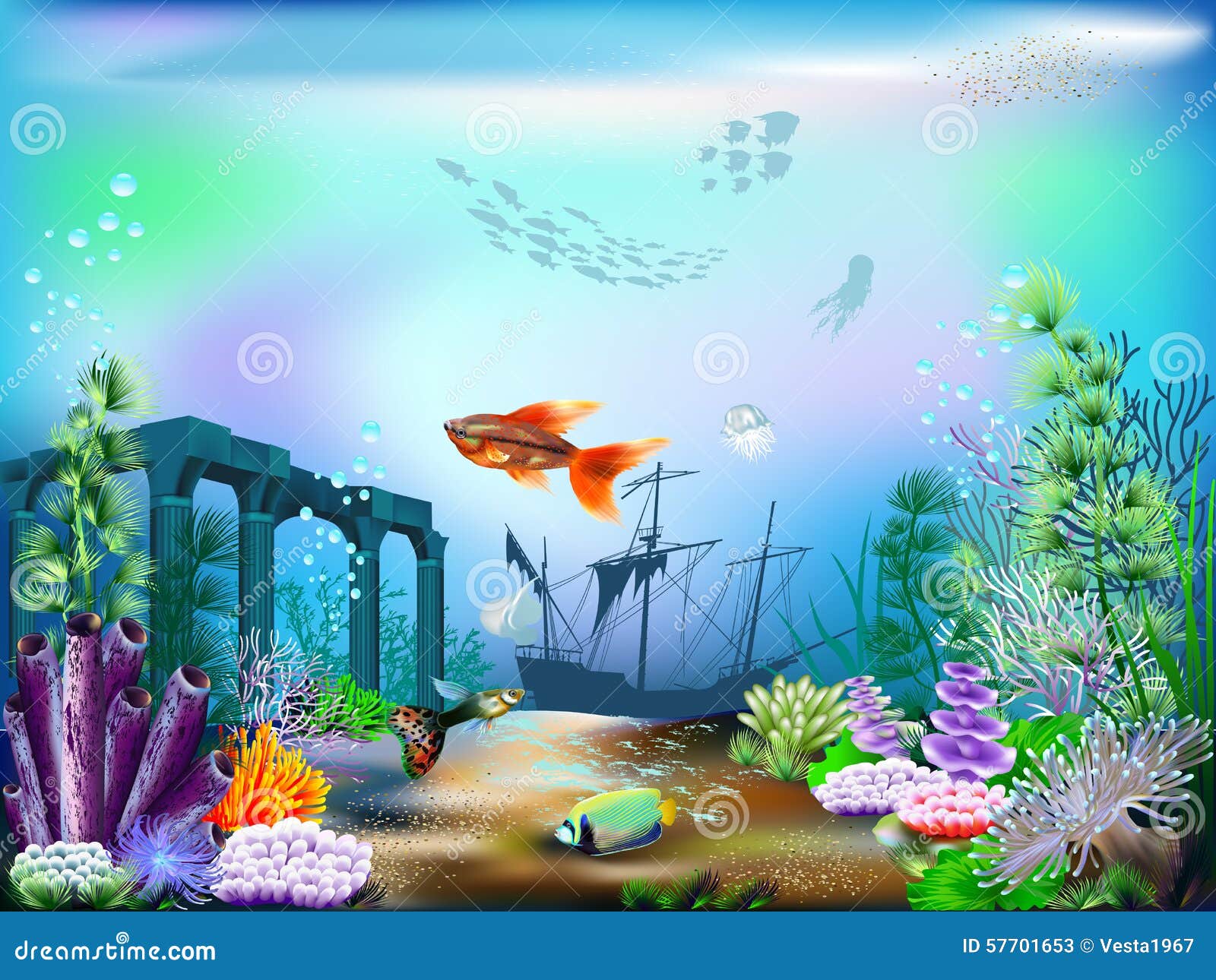 Underwater World Cartoon Illustration | CartoonDealer.com #73832834