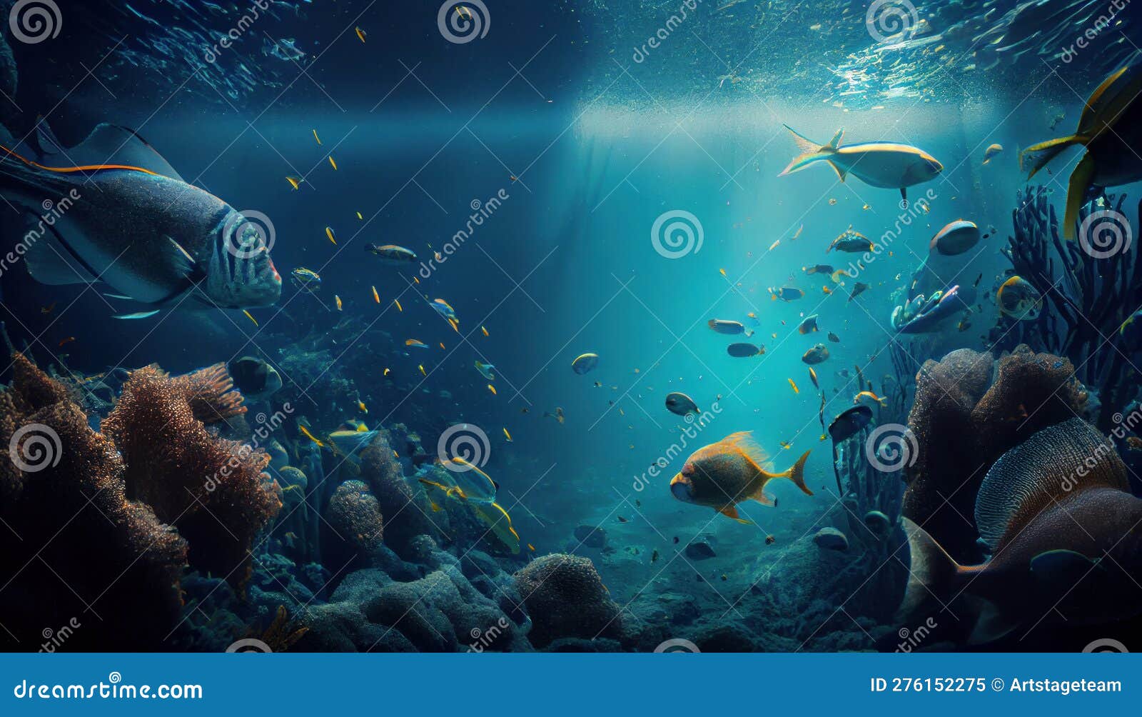 The Underwater World with Fish and Plants. Al Generated Stock ...
