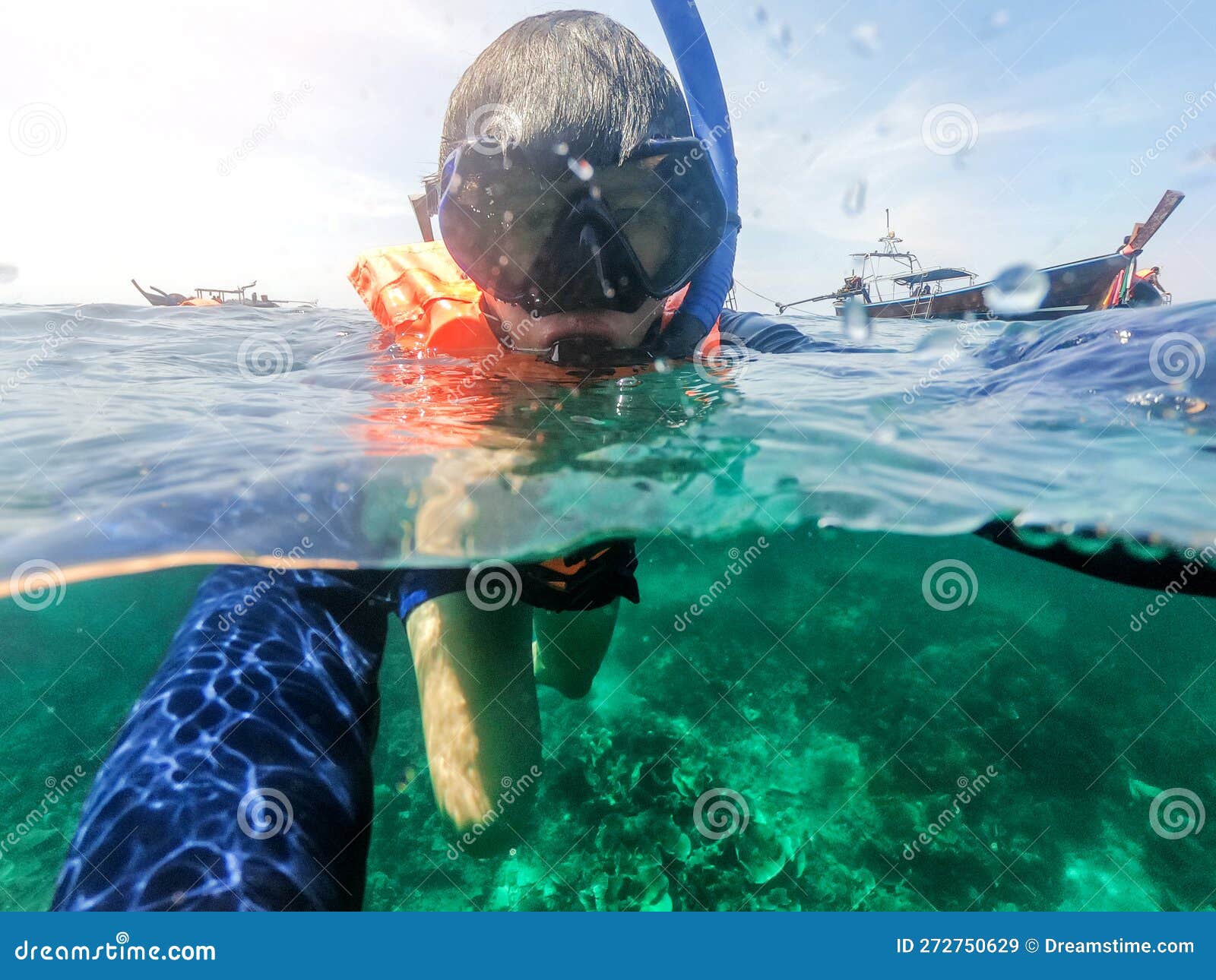 Underwater Young Man Snorkeling Having Fun in the Sea Stock Image ...