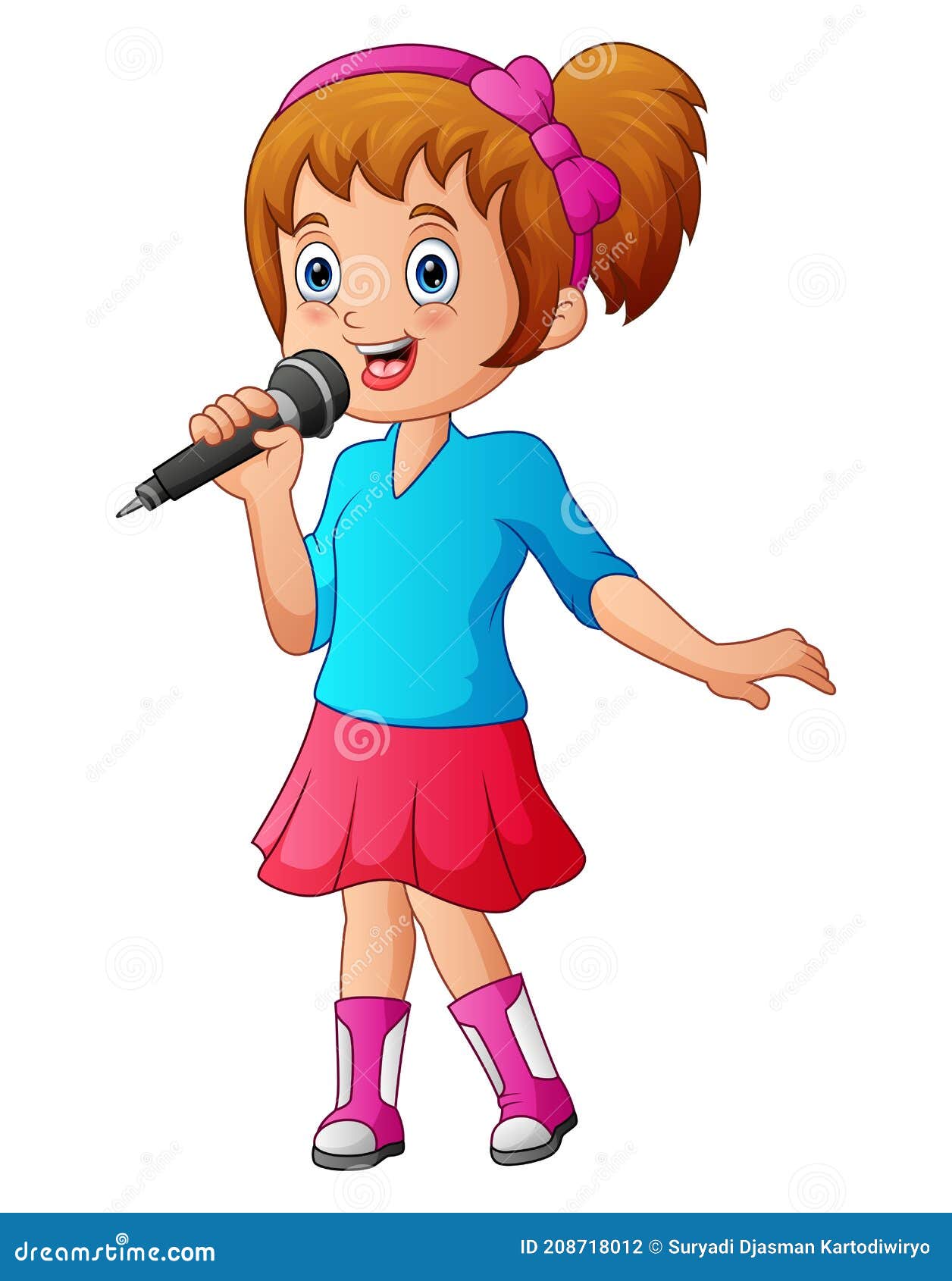 Une Fille Chante Une Chanson Dans Un Micro Sur Un Fond Blanc ... Une Fille Chante Une Chanson Dans Un Micro Sur Un Fond Blanc ...