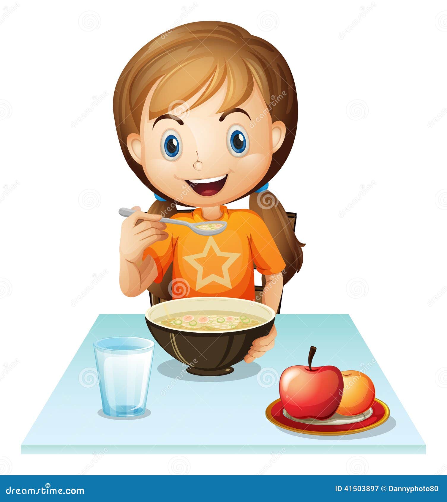 Une Fille De Sourire Mangeant Son Petit Déjeuner Illustration de ... Une Fille De Sourire Mangeant Son Petit Déjeuner Illustration de ...