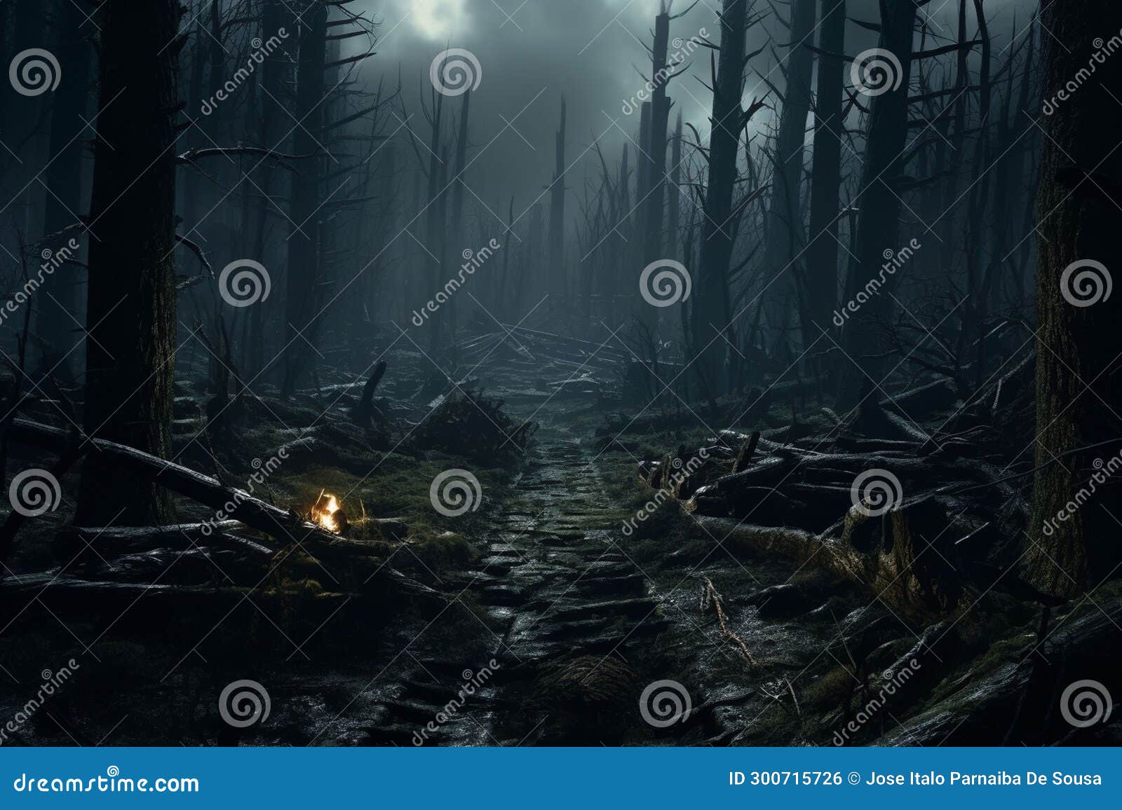 Unearthly Postapocalyptic Forest with Trees that Stock Illustration ...